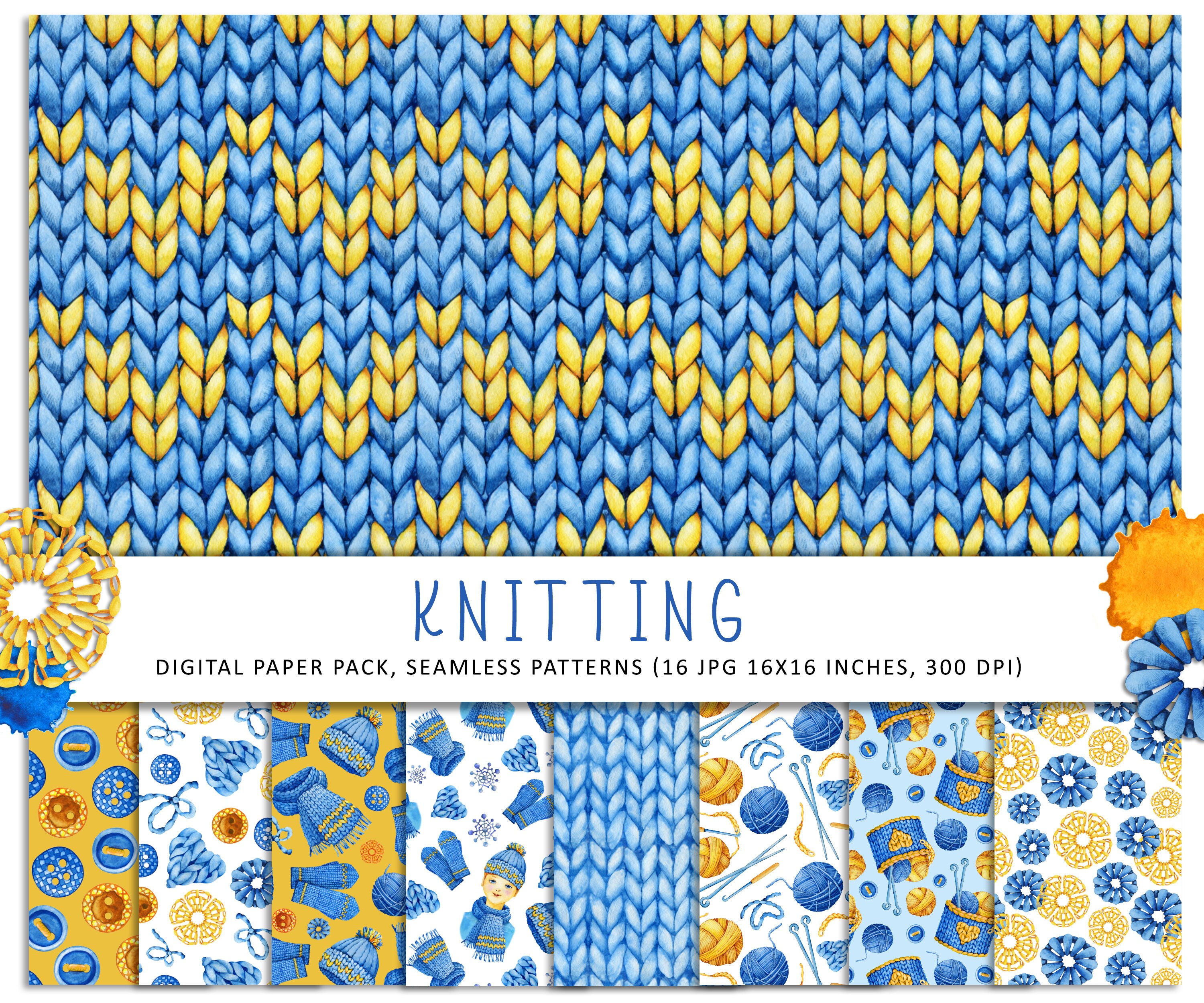 Knitting Digital Paper Watercolor Winter Seamless Patterns | Etsy