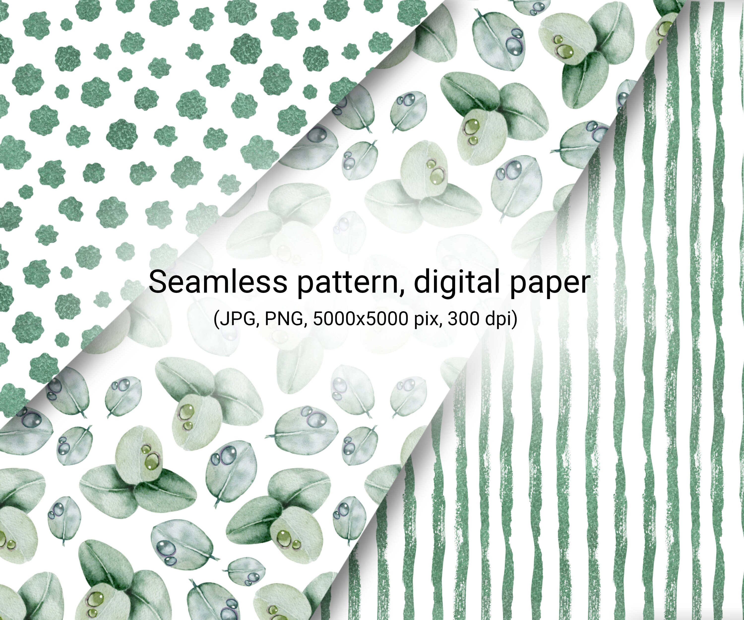 Watercolor Eucalyptus Digital Paper Christmas Greenery | Etsy