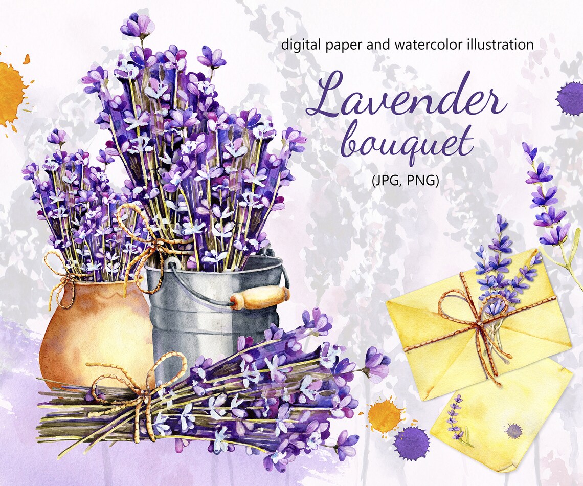 Lavender Watercolor Clipart Digital Paper Seamless Pattern. | Etsy