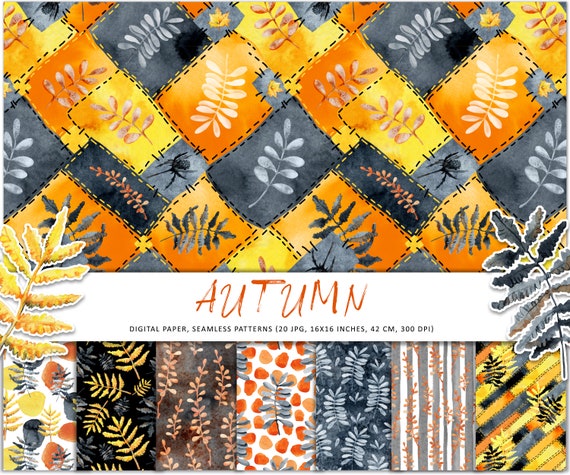Autumn Floral Digital Paper Watercolor Seamless Patterns With | Etsy