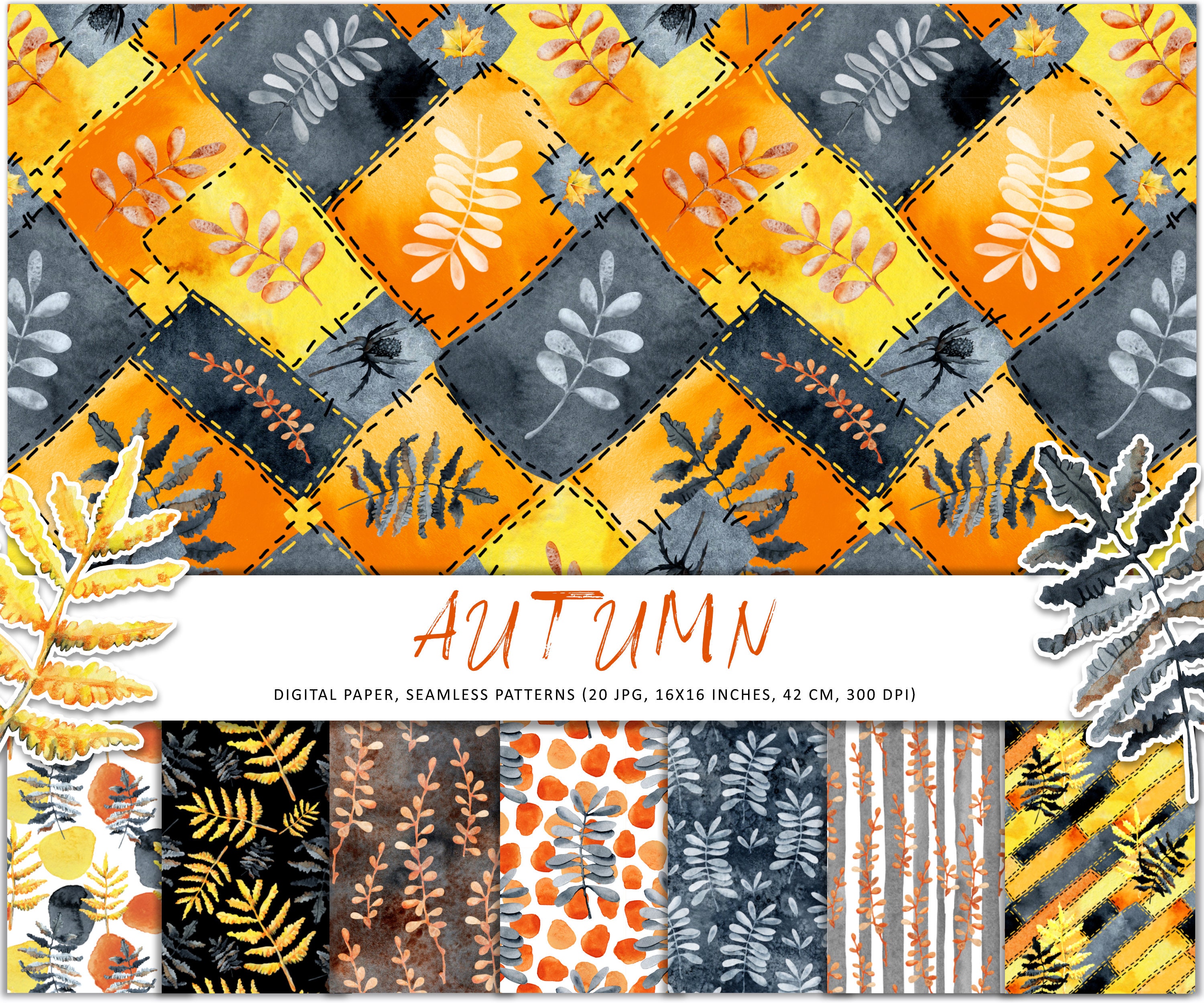Autumn Floral Digital Paper Watercolor Seamless Patterns With - Etsy