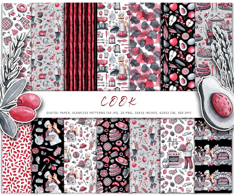 Chef Cook Baker Culinary Chef Seamless Digital Paper Set - Etsy