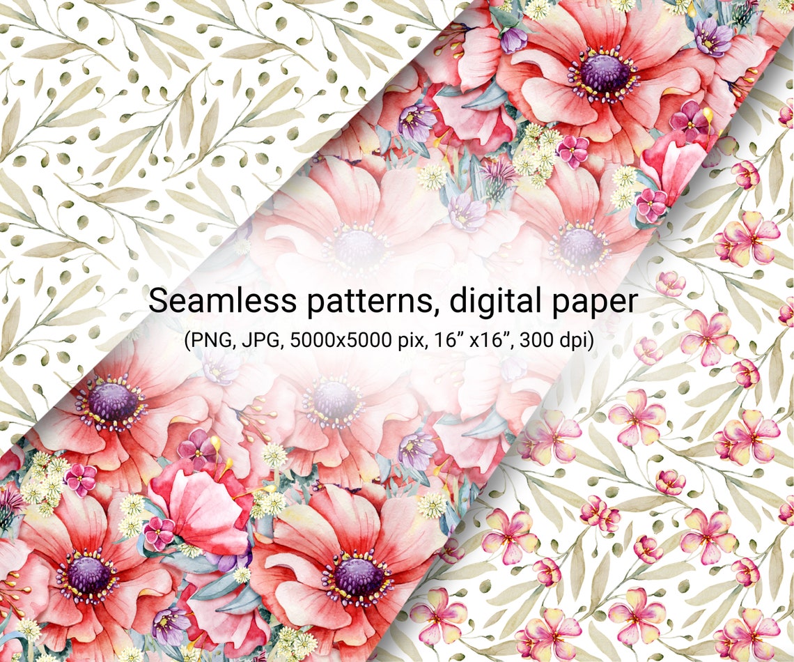Watercolor Wildflowers Digital Paper Summer Floral Seamless - Etsy