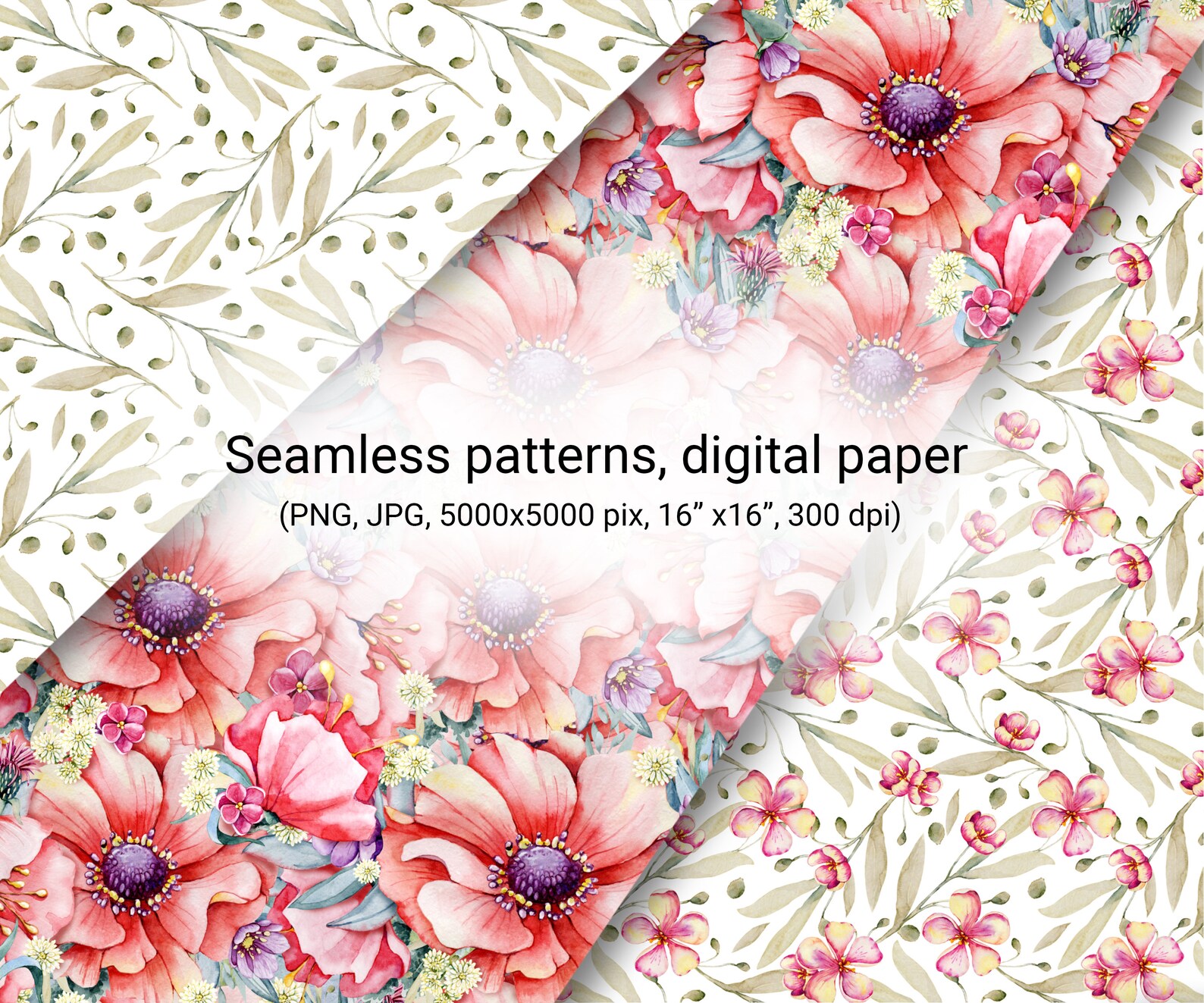 Watercolor Wildflowers Digital Paper Summer Floral Seamless - Etsy