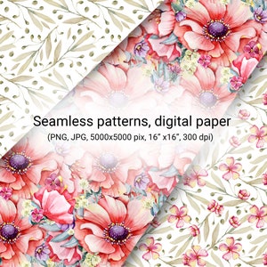 Watercolor Wildflowers Digital Paper, Summer Floral Seamless Pattern ...