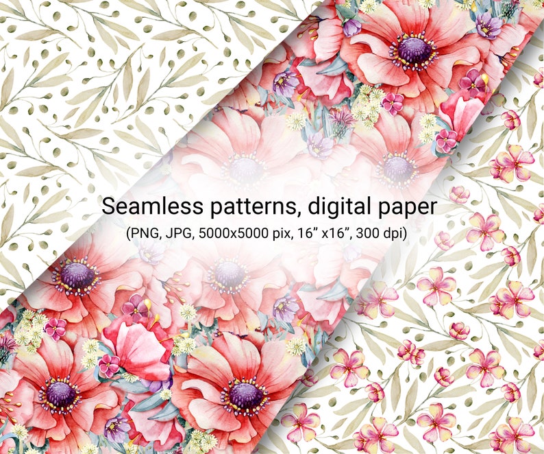 Watercolor Wildflowers Digital Paper Summer Floral Seamless - Etsy