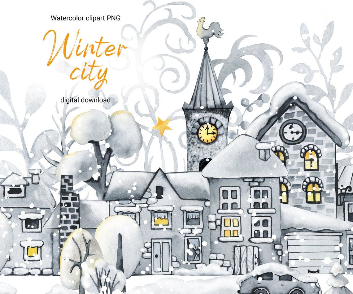 Winter Christmas House Clipart Scandinavian Xmas Watercolor | Etsy