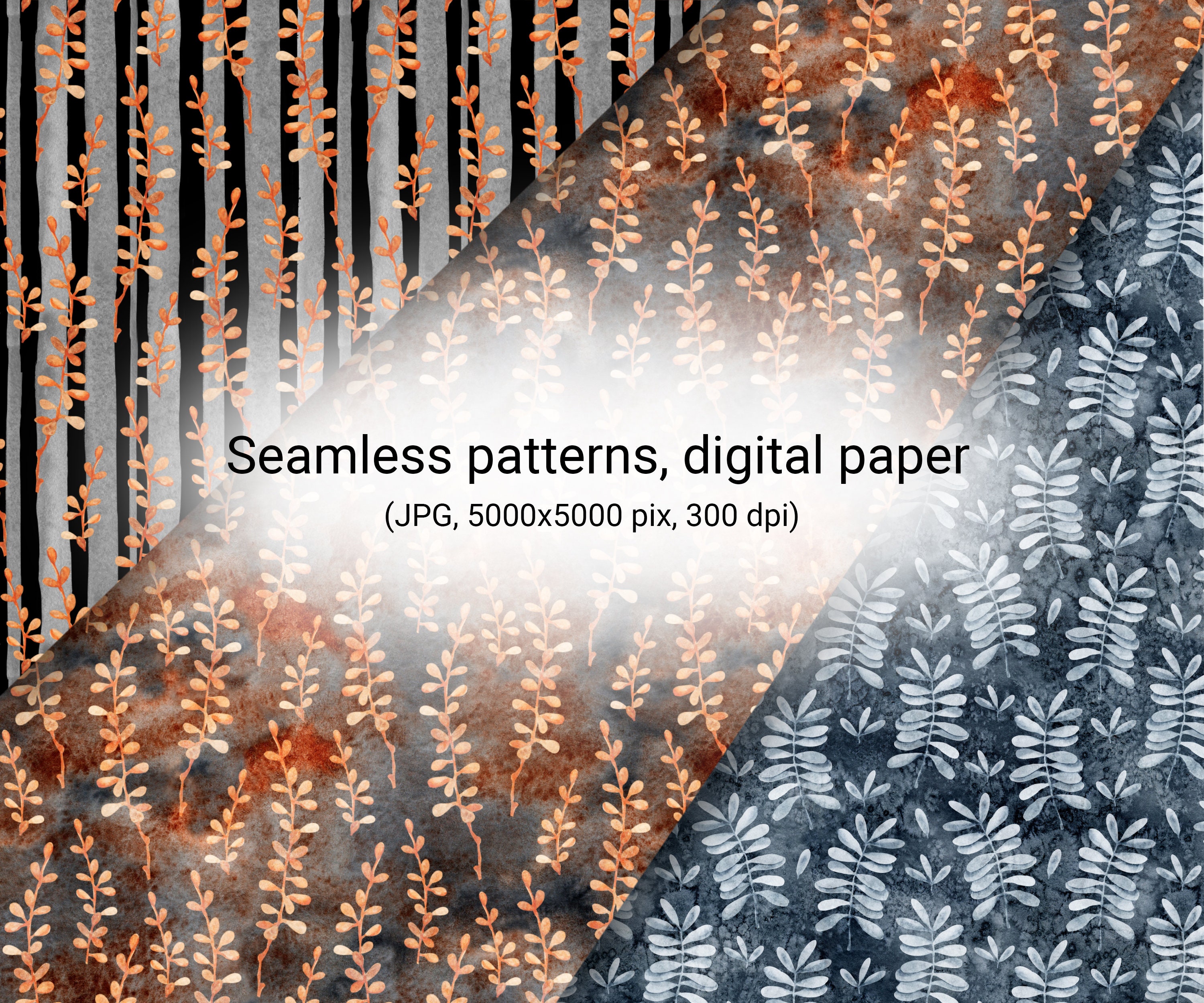 Autumn Floral Digital Paper Watercolor Seamless Patterns With - Etsy
