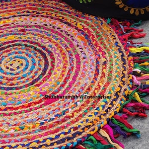 Indian Jute Round Floor Mat Decor Bedding Foot Board Hippie | Etsy