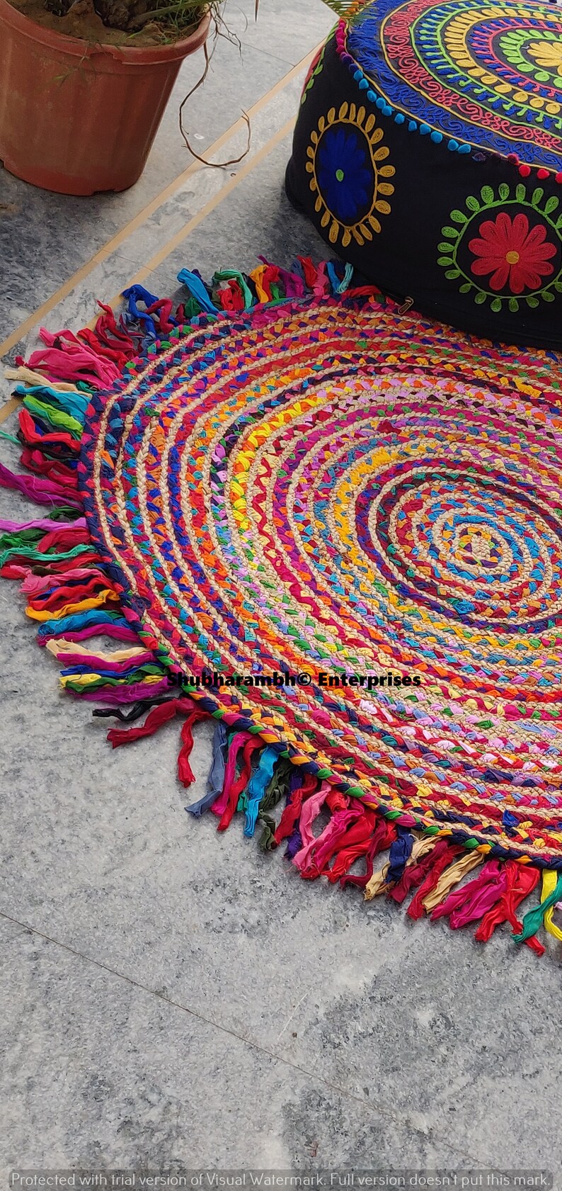 Indian Jute Round Floor Mat Decor Bedding Foot Board Hippie | Etsy