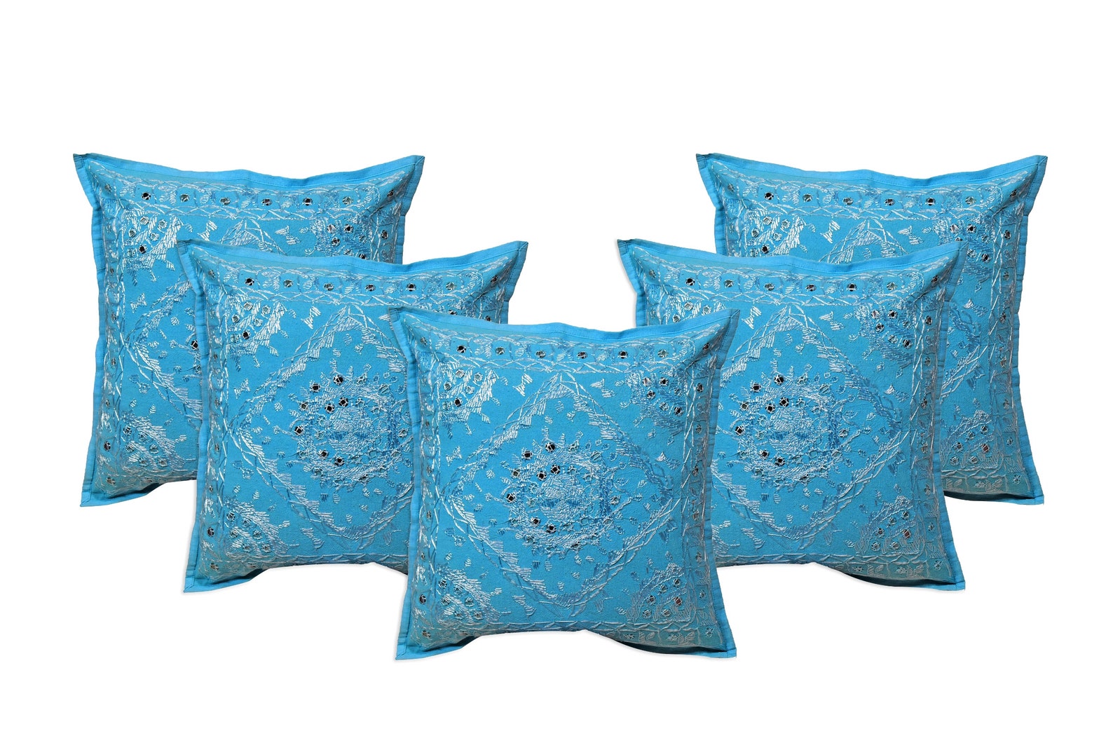 Decorative Turquoise Cushion Cover Large Embroidery Mirror | Etsy