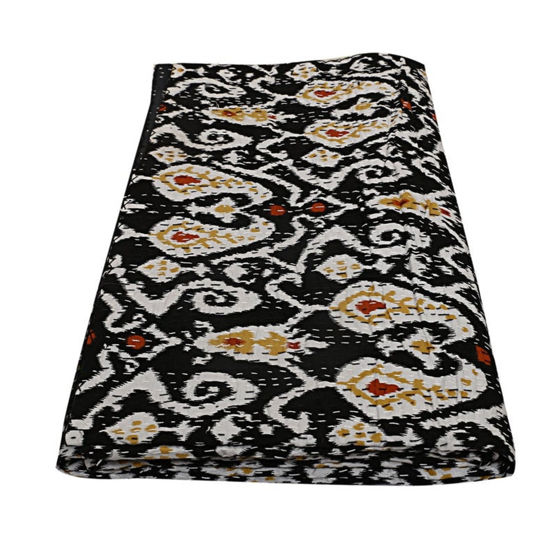 Black Ikat Quilt With 2 Pillow Handmade Cotton Kantha - Etsy