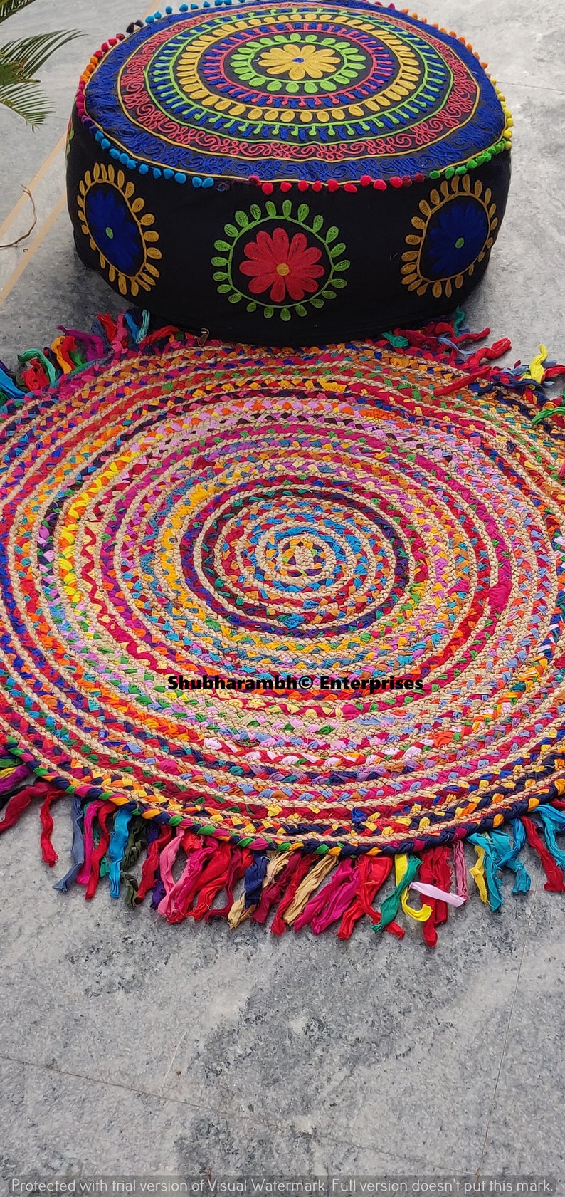 Indian Jute Round Floor Mat Decor Bedding Foot Board Hippie | Etsy