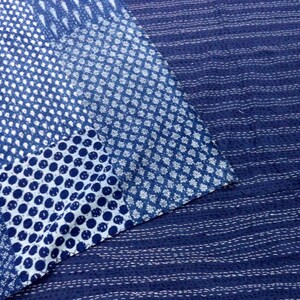 Assorted Patchwork Indigo Blue With 2 Pillows Queen Cotton Kantha Quilt ...