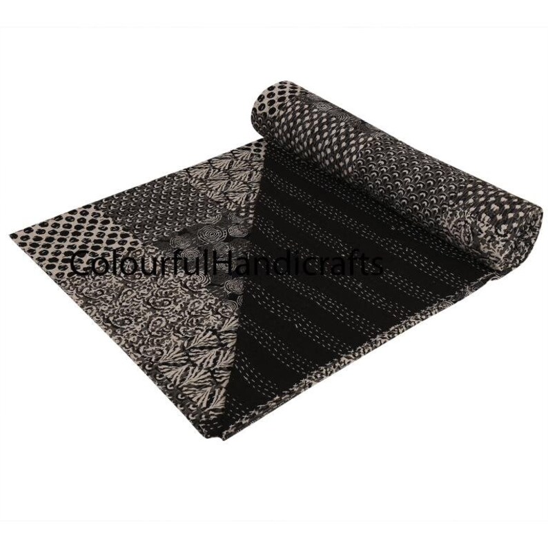 Patchwork Black Cotton Quilt With 2 Pillows Assorted Black - Etsy