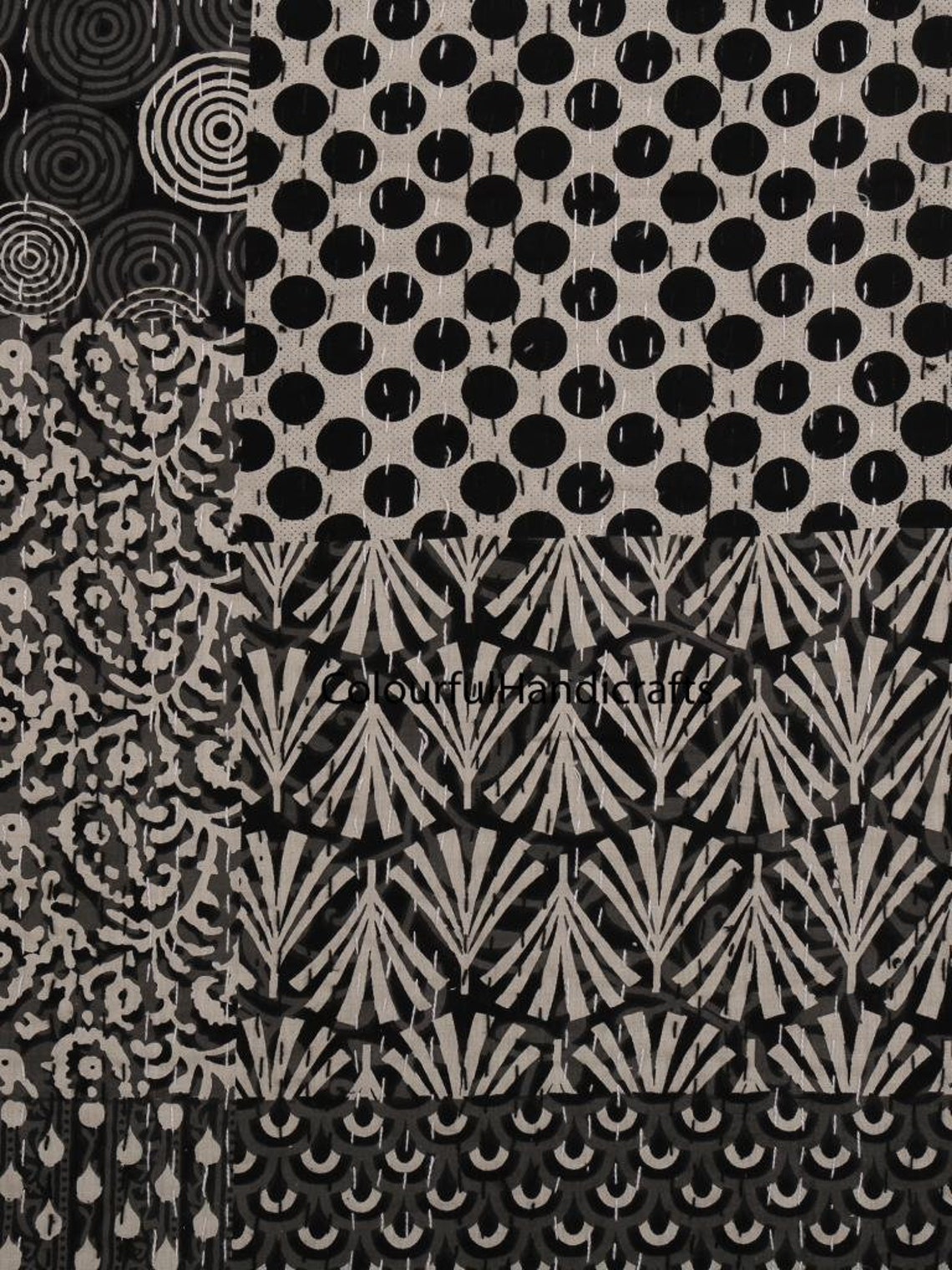 Patchwork Black Cotton Quilt With 2 Pillows Assorted Black | Etsy