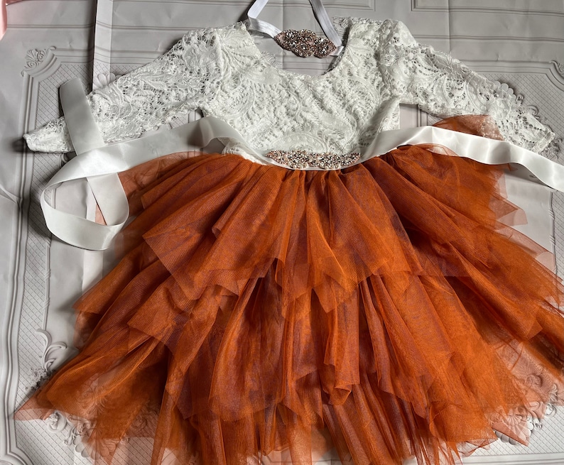 Burnt Orange Flower Girl Dress Long Sleeves Lace Topbaby - Etsy