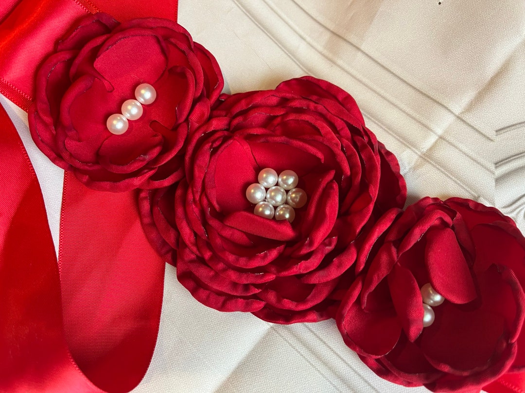 Red Flower Sash , Satin Flower Belt, Flower Girl Bridal Accessories ...