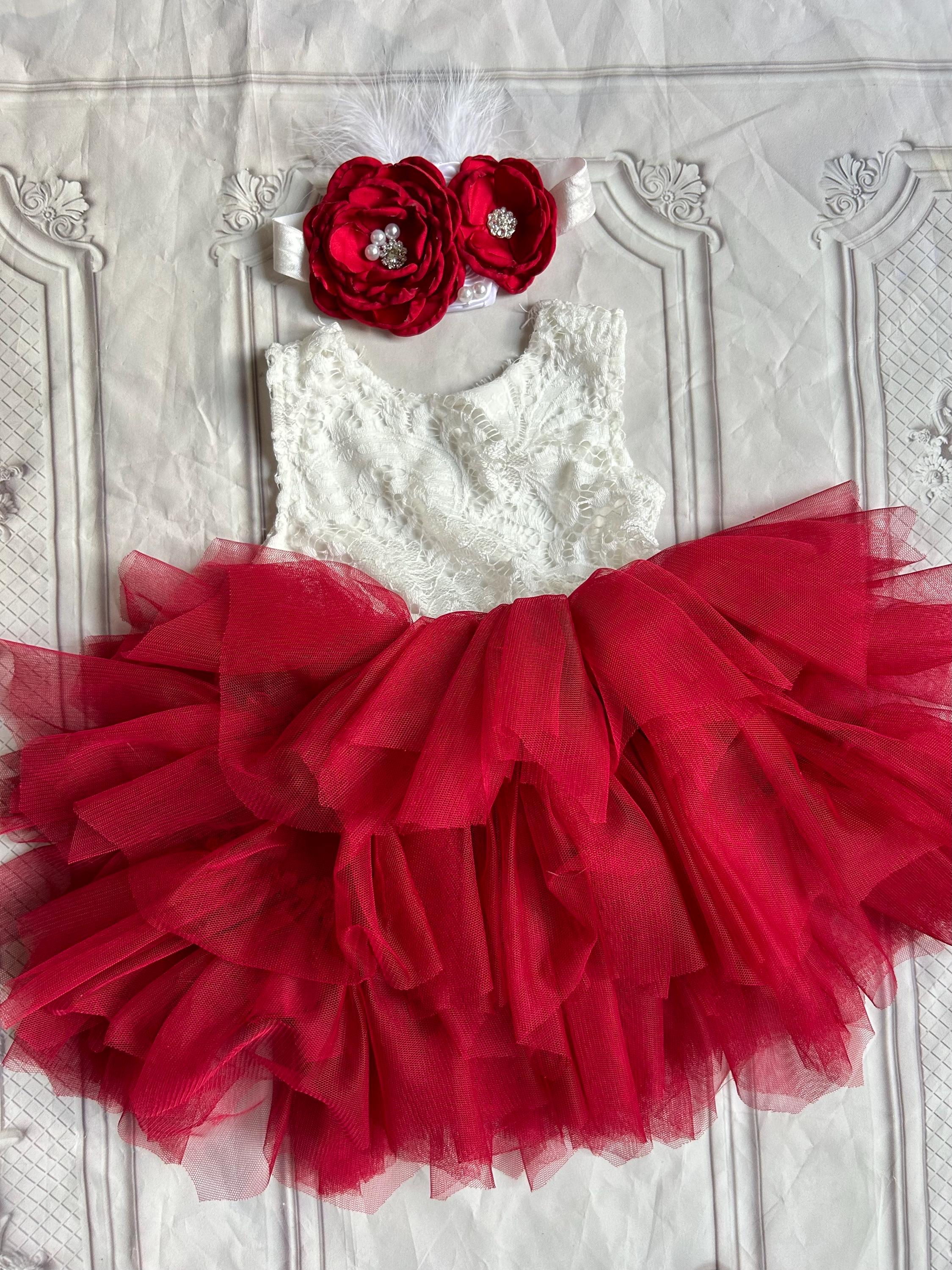 Red Tulle Flower Girl Dress: White Lace Top, Party Dress - Etsy