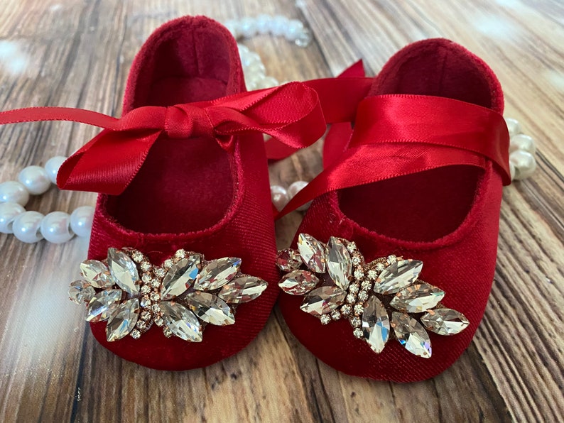 Red baby shoes holiday baby girl shoescrib shoes1er | Etsy