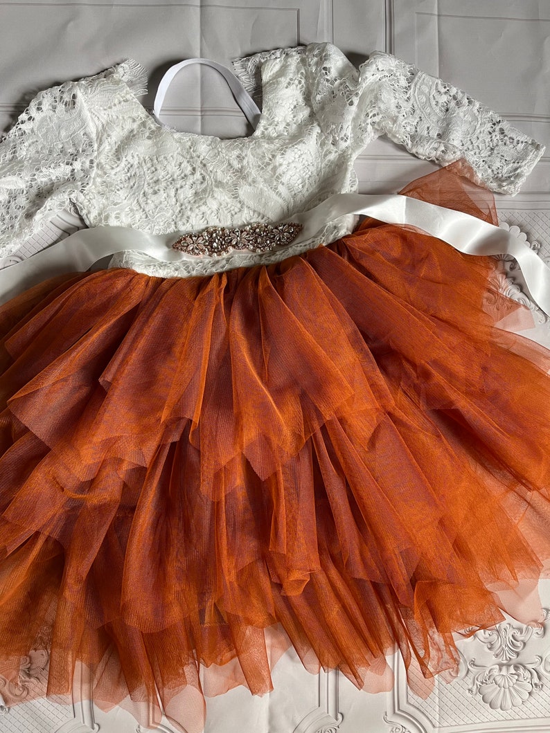 Burnt Orange Flower Girl Dress Long Sleeves Lace Topbaby - Etsy