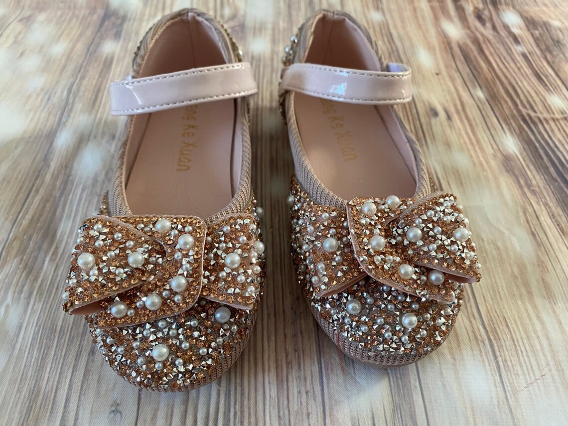 Girl shoesrose gold glitter shoes. Baby Girls flower girl | Etsy