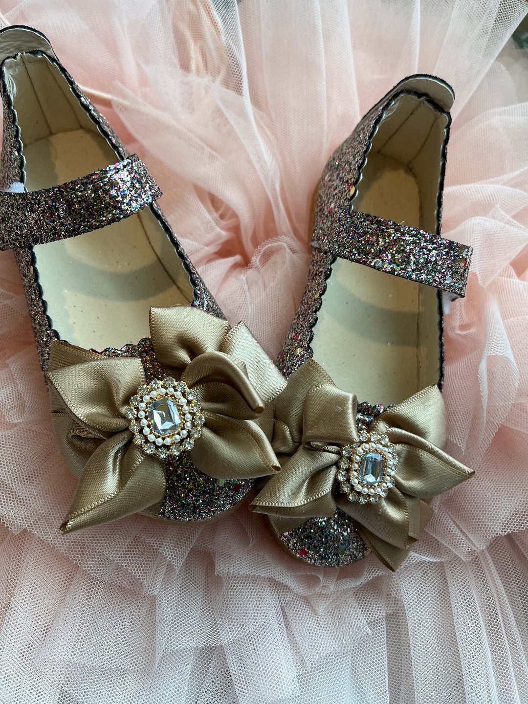 Girl Shoes, Gold Glitter Shoes. Baby Girls Flower Girl Shoes Ballet ...