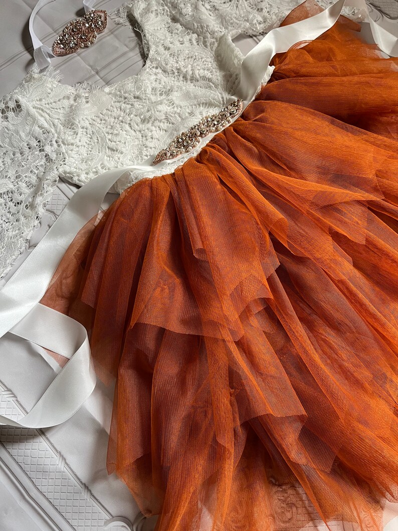 Burnt Orange Flower Girl Dress Long Sleeves Lace Topbaby - Etsy
