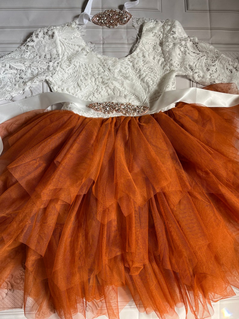 Burnt Orange Flower Girl Dress Long Sleeves Lace Topbaby - Etsy