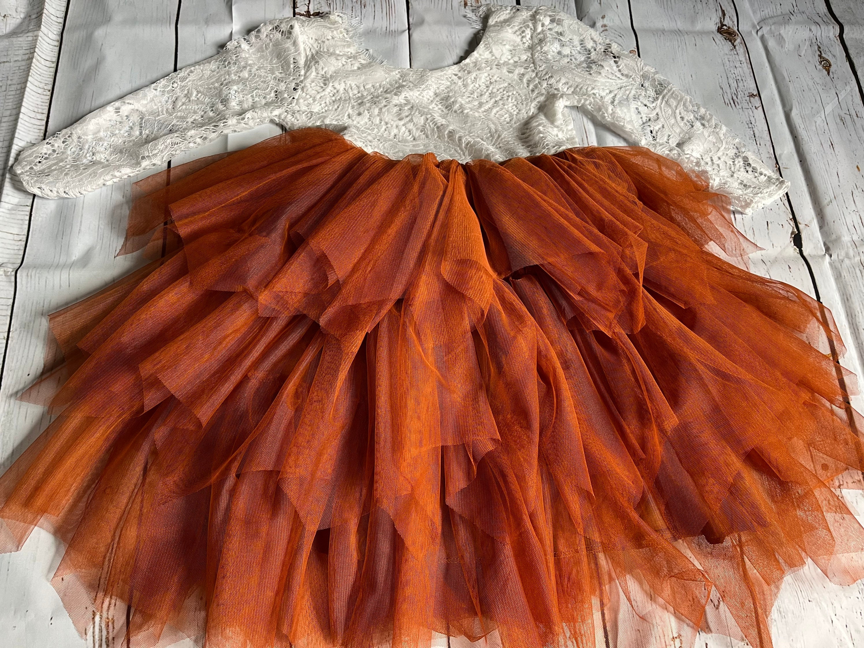 Burnt Orange Flower Girl Dress Long Sleeves Lace Topbaby - Etsy