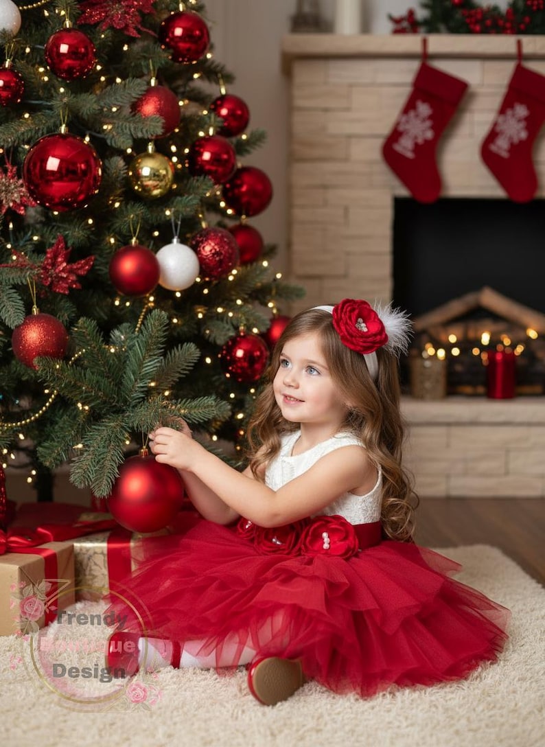 Red Tulle Flower Girl Dress: White Lace Top, Party Dress - Etsy