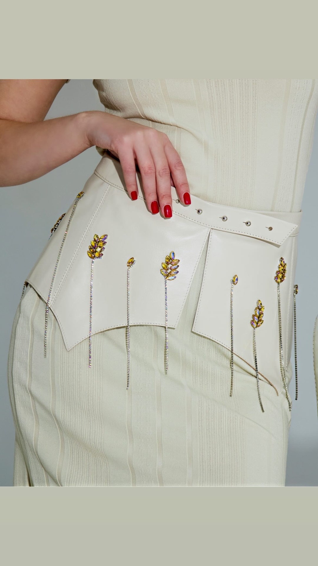 Unique Designer Milky Leather Peplum Belt With Sparkle Crystals, Basque ...