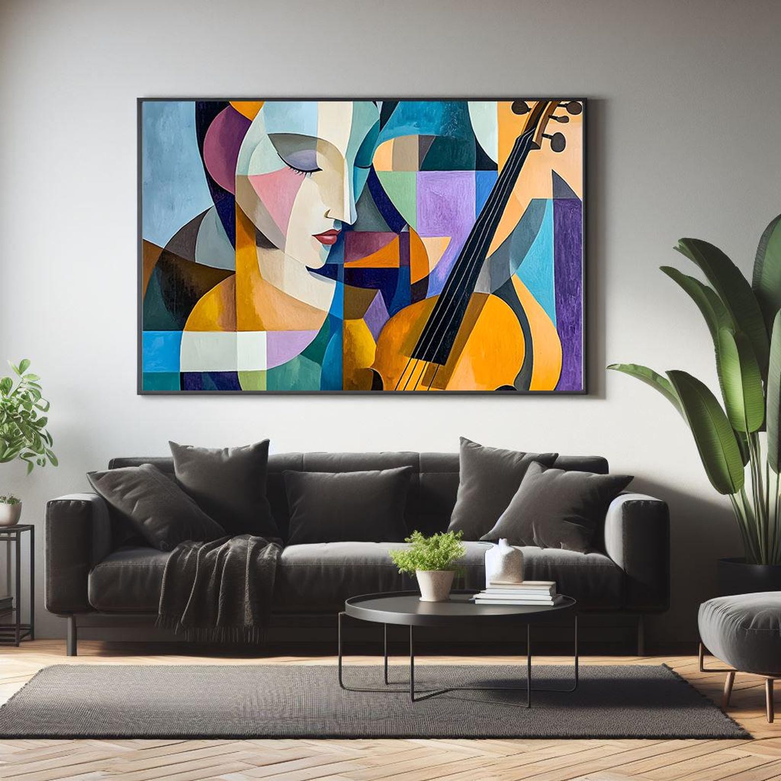 CUBIST DIGITAL ART, Female Musician, Man in a Bar, Mountain Village ...