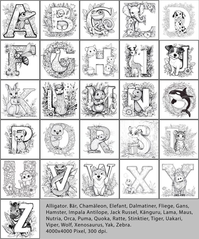 Animal ABC to Print Out, Color and Learn - Etsy