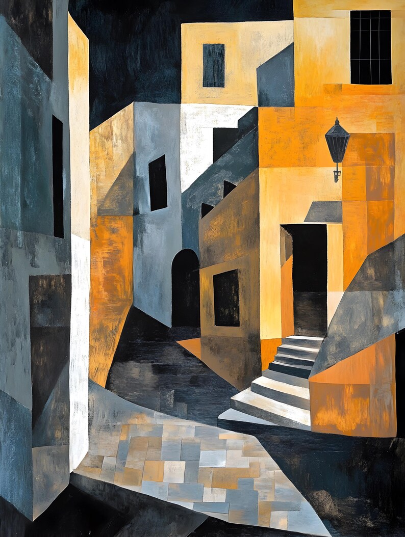CUBIST DIGITAL ART, Female Musician, Man in a Bar, Mountain Village ...