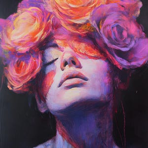 Portrait of a Woman With Rosary and Rose Garden in the Morning Light ...