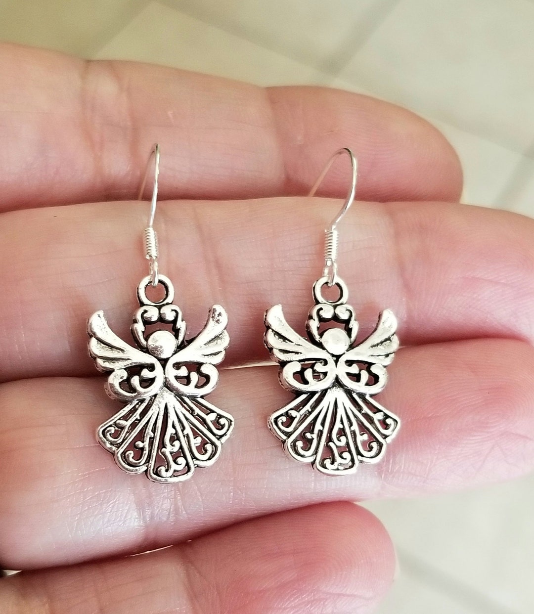 Sterling Silver Guardian Angel Earrings, Silver Earrings, Angel Jewelry ...