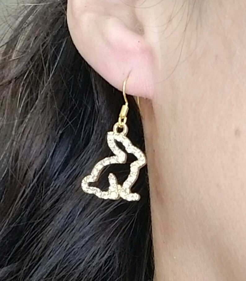 14k Gold Bunny Earrings, Easter Earrings, Crystal Bunny Earrings ...