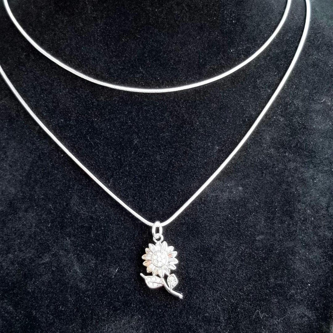 Double Strand Sterling Silver Sunflower Necklace, Sterling Silver ...