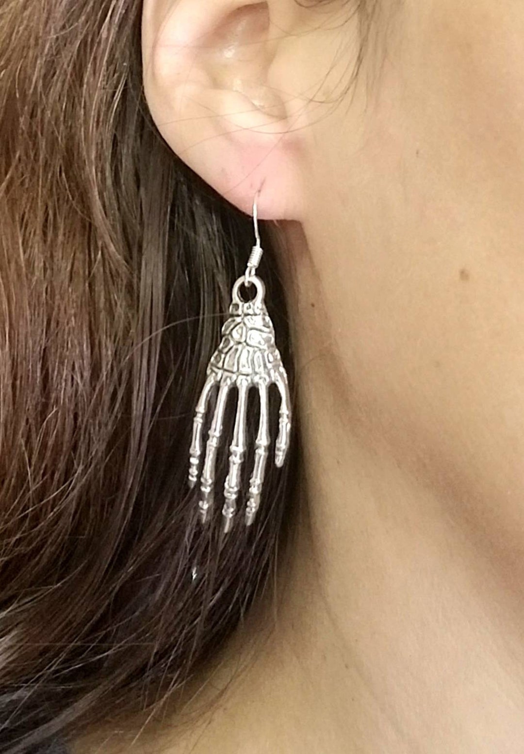 Silver Skeleton Hand Earrings, Skeleton Dangle Earrings, Gothic ...