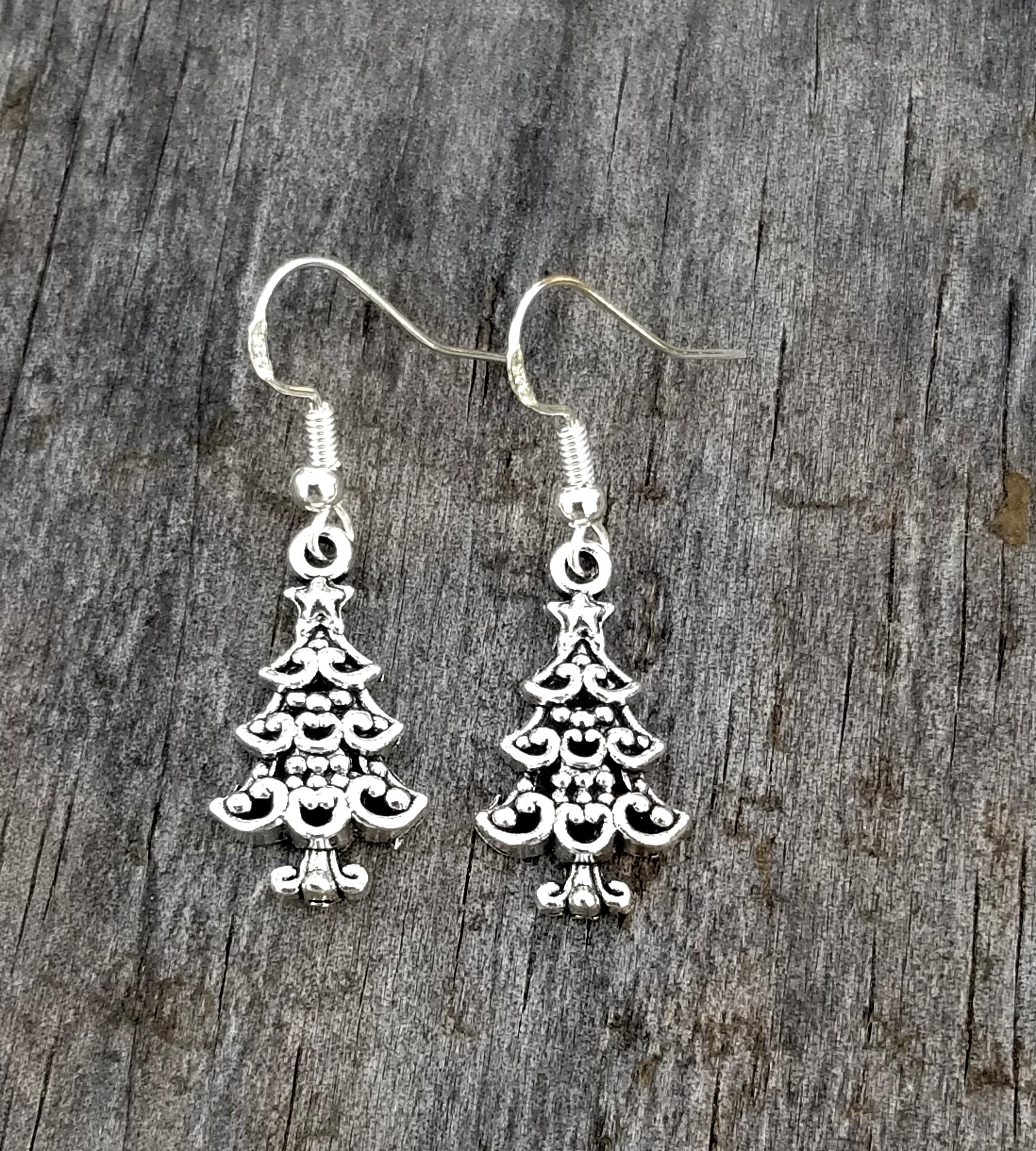 Silver Christmas Tree Earrings, Silver Earrings, Christmas Jewelry ...