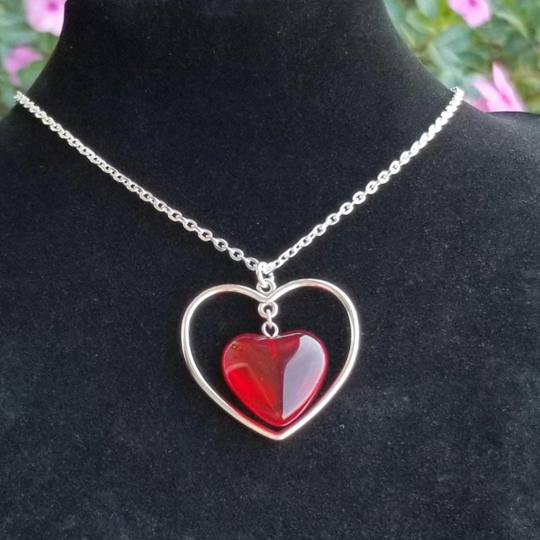 Ruby Red Glass Heart Necklace, Red Heart Necklace, Red Heart Jewelry ...