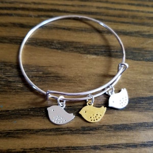 Three Little Birds Bracelet, Two Tone Jewelry, Charm Bracelet ...