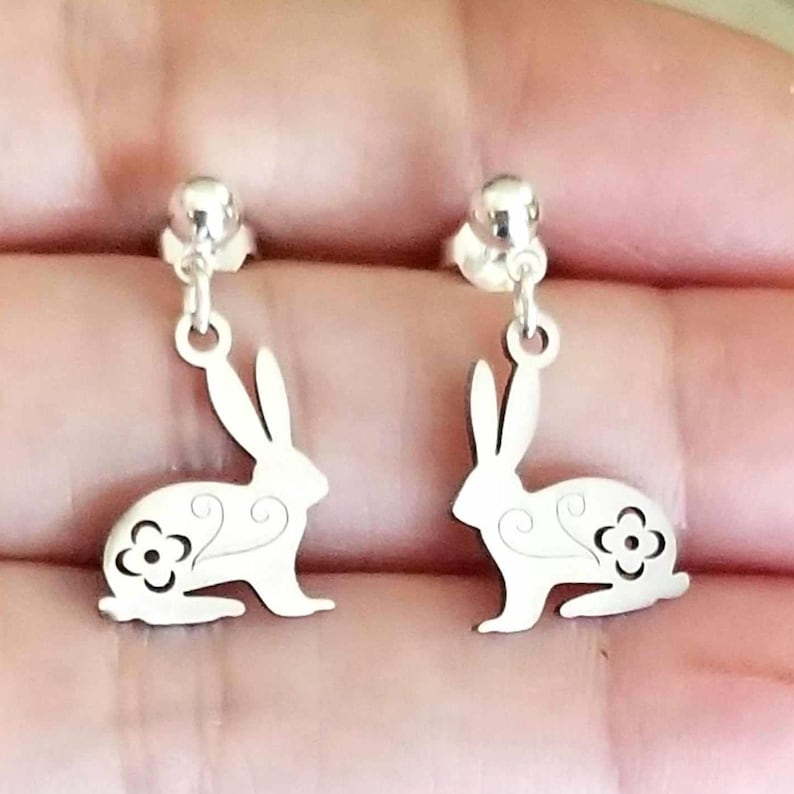 Cute Silver Bunny Earrings, Dainty Bunny Earrings, Bunny Jewelry, Bunny ...