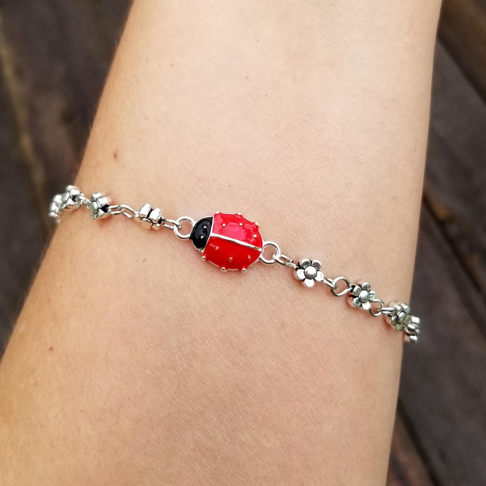 Stainless Steel Ladybug Anklet, Ladybug Ankle Bracelet, Ladybug ...
