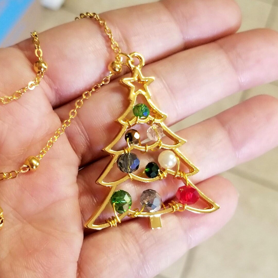 Gold Christmas Tree Necklace, Large Christmas Necklace, Christmas ...