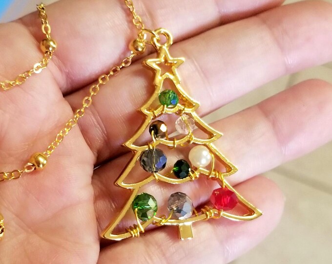 Gold Christmas Tree Necklace, Large Christmas Necklace, Christmas ...