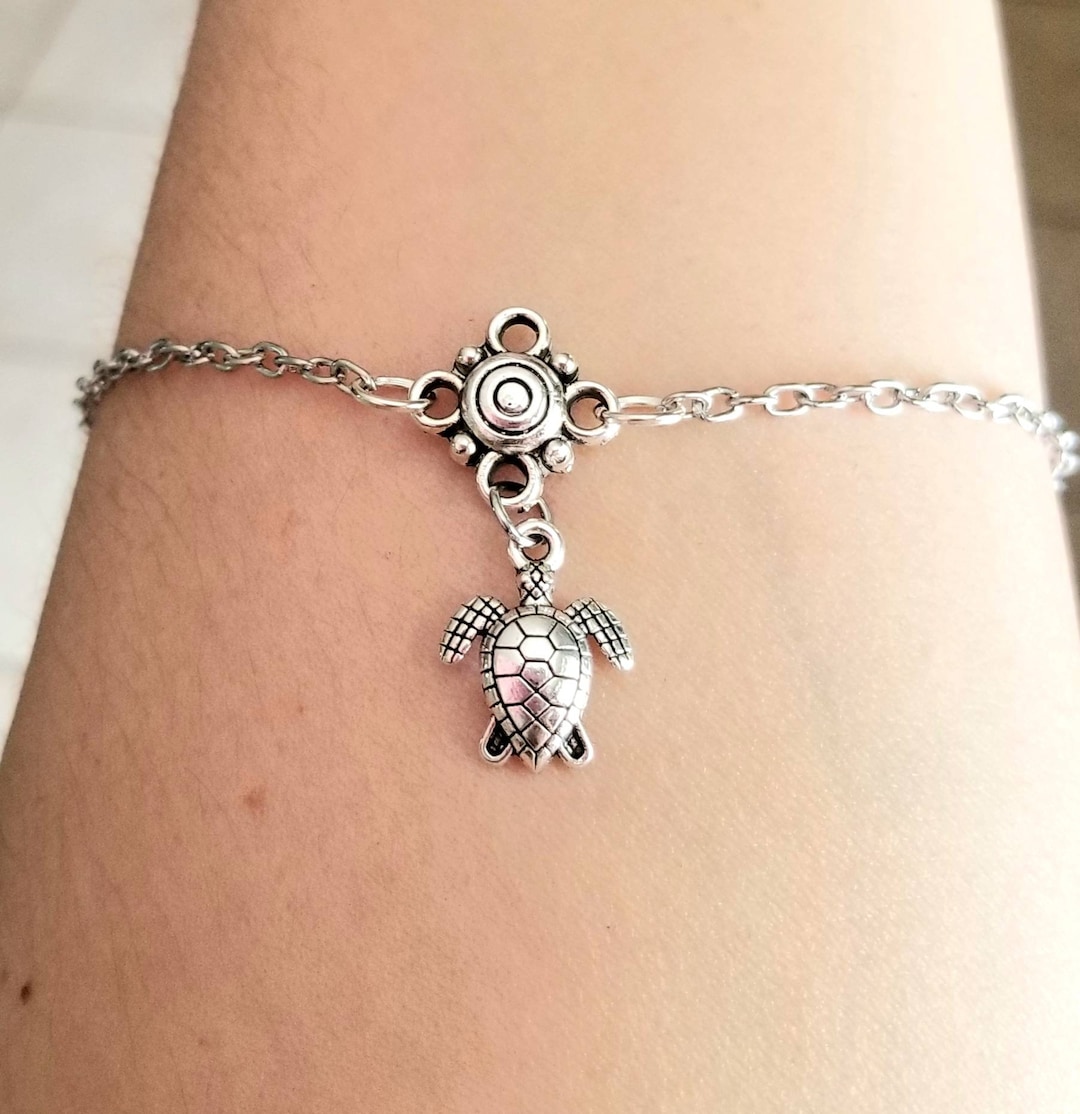Turtle Anklet, Turtle Charm Anklet, Silver Ankle Bracelet, Silver ...