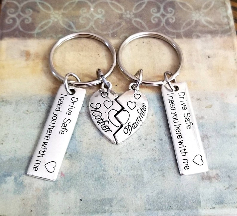 Mom Daughter Keychain Set Drive Safe Engraved Mom and - Etsy