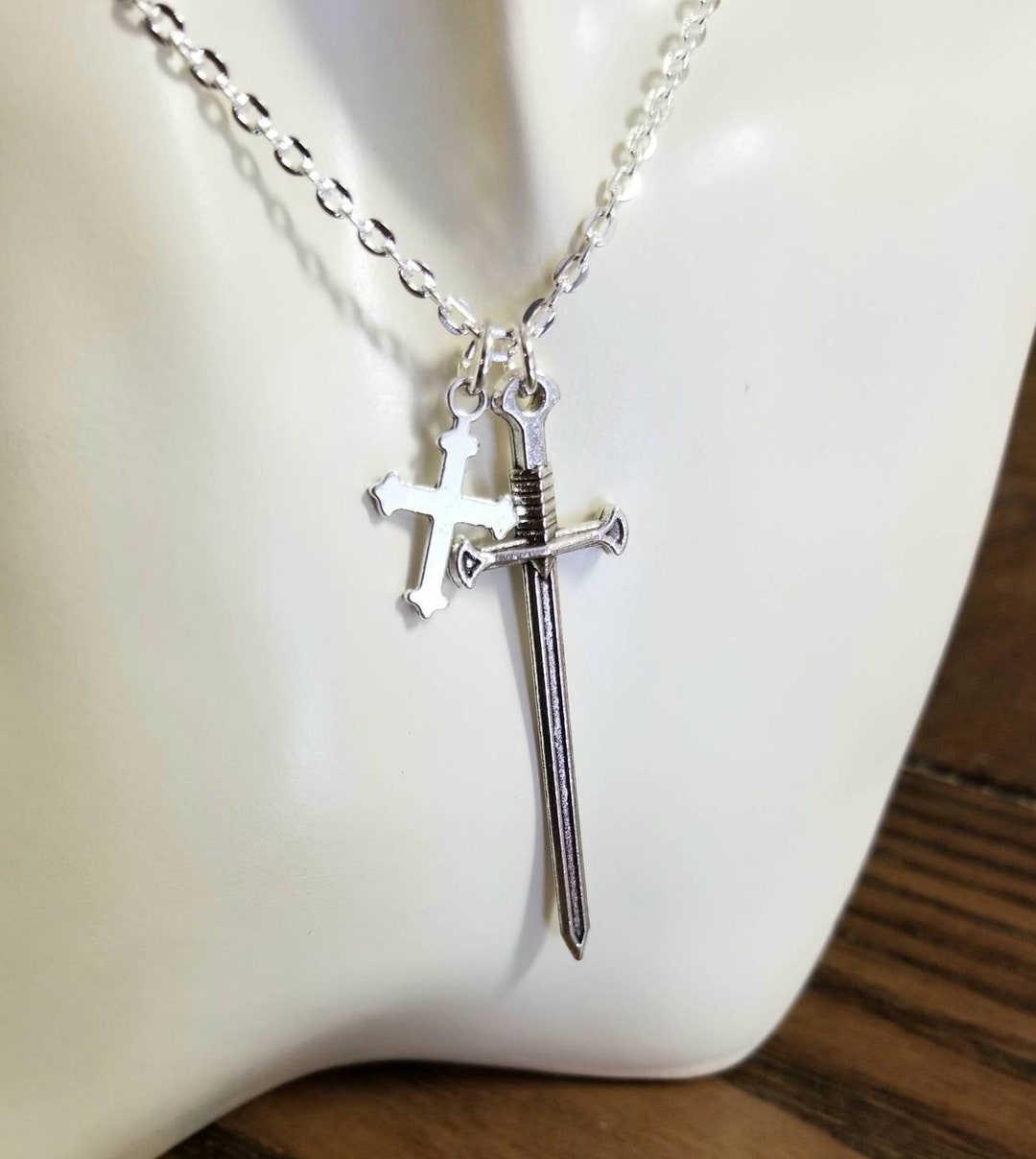 Silver Sword Necklace, Sword Jewelry, Silver Cross Necklace, Mens Cross ...